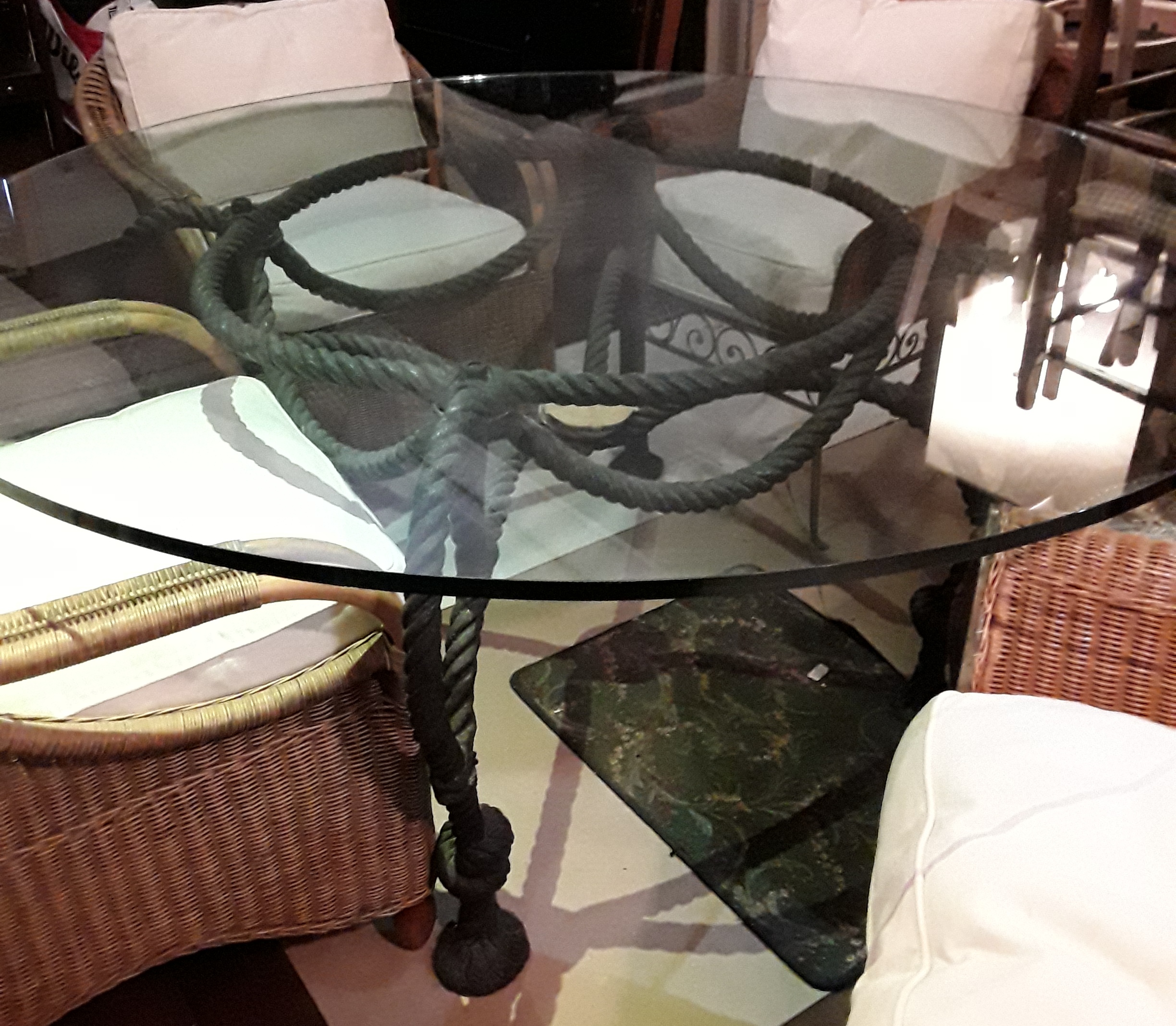 68" ROUND WROUGHT IRON ROPE TABLE WITH GLASS TOP - Alexander's Fine ...