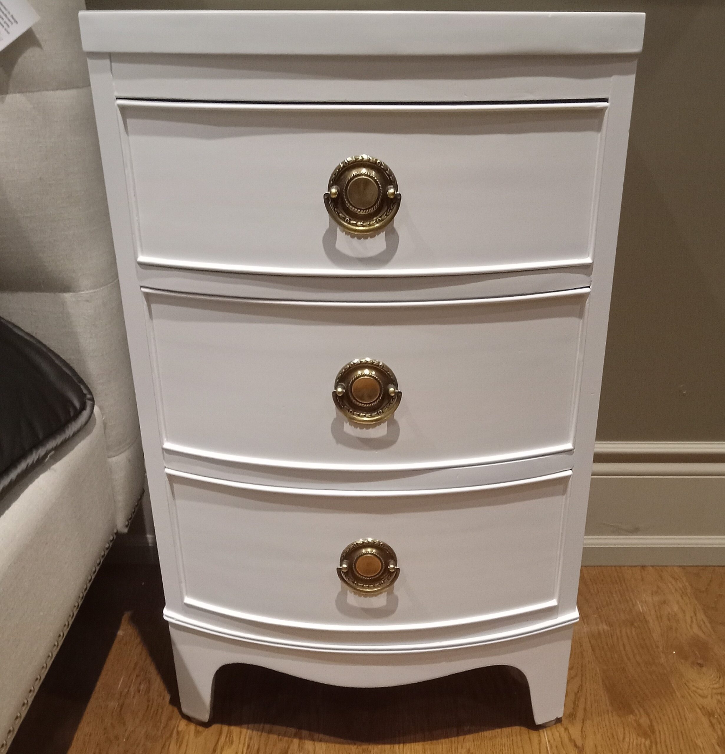 White 3 Drawer Box Front Bedside Table, 17" wide x 14" deep x 28.5 ...